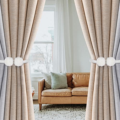 8 Pack Magnetic Curtain Tie Backs with Pearls,Modern Curtain Holdbacks Strap,Decoration for Kindergarten,Outside and Inside Drapes