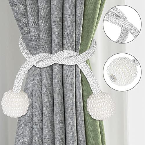 8 Pack Magnetic Curtain Tie Backs with Pearls,Modern Curtain Holdbacks Strap,Decoration for Kindergarten,Outside and Inside Drapes