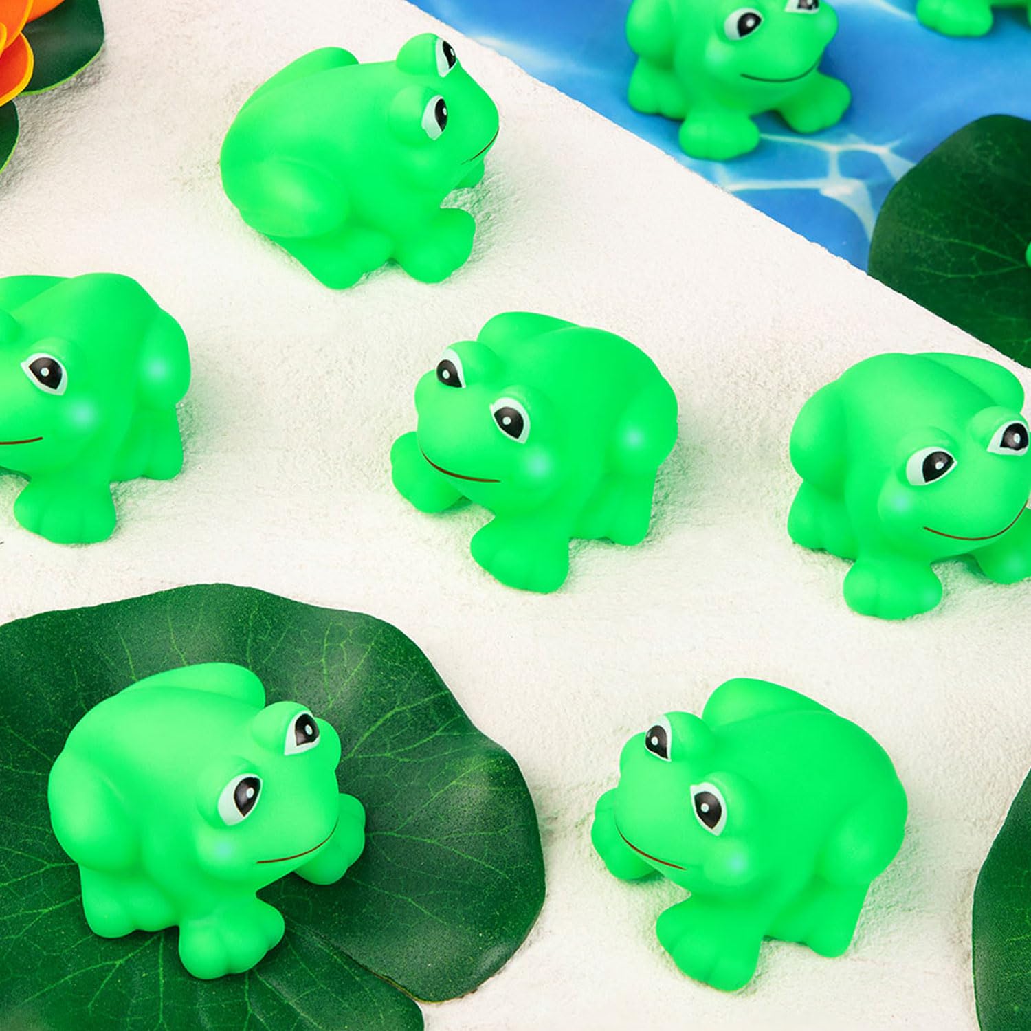 36 pcs Rubber Frogs for Kids, Cute Floating Squeaky Frog Bath Toy Mini Plastic Frogs for Cake Decoration Classroom Carnival Prizes Baby Shower Birthday Party Decoration