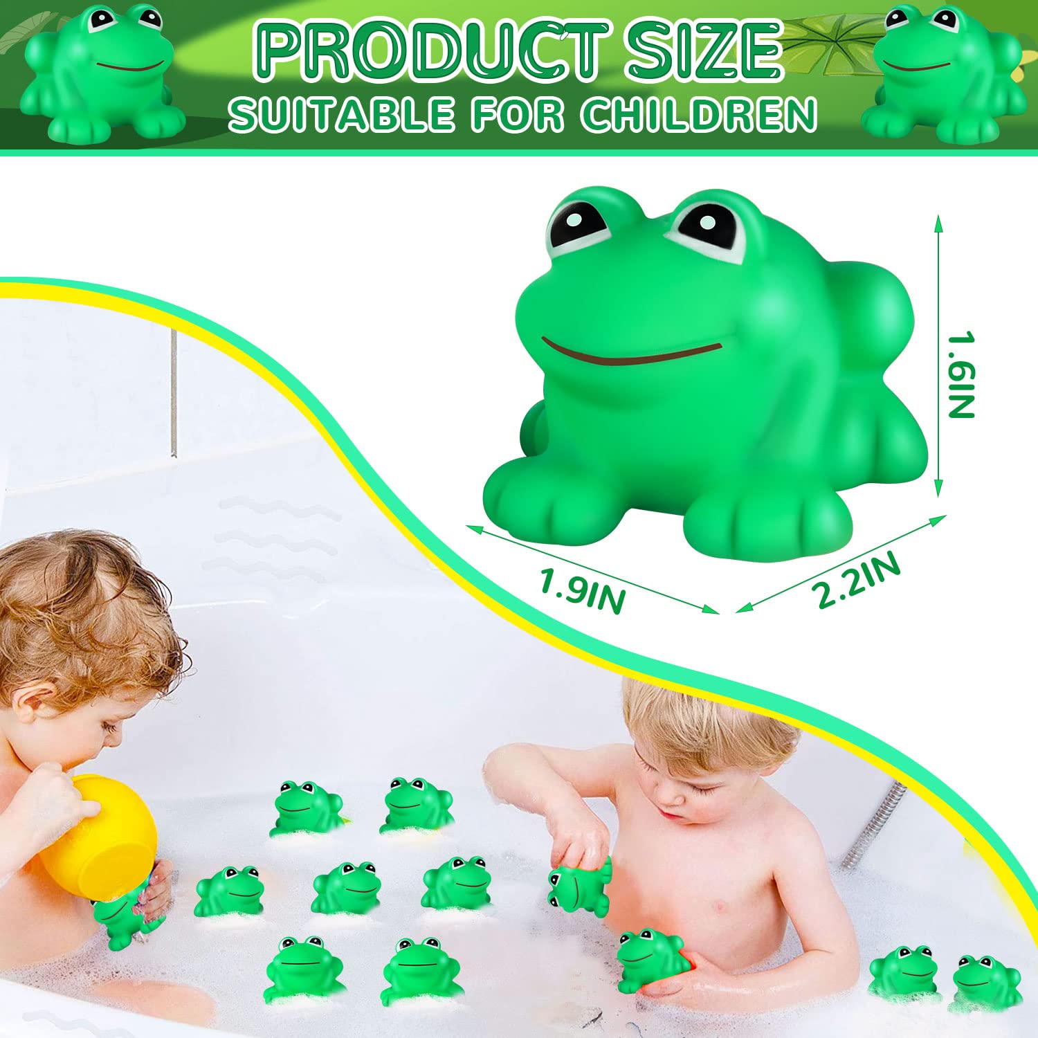 36 pcs Rubber Frogs for Kids, Cute Floating Squeaky Frog Bath Toy Mini Plastic Frogs for Cake Decoration Classroom Carnival Prizes Baby Shower Birthday Party Decoration
