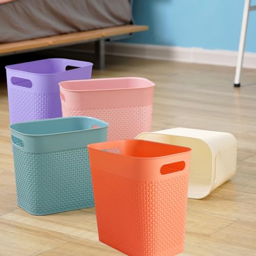 QPB Trash Can Plastic Trash Can Wastebaskets Garbage Bin Recycling Bin Slim Garbage Can Trash Bin with Handles for Narrow Space Bathroom Bedroom Laundry Home Kitchen Office (Large, Pink)