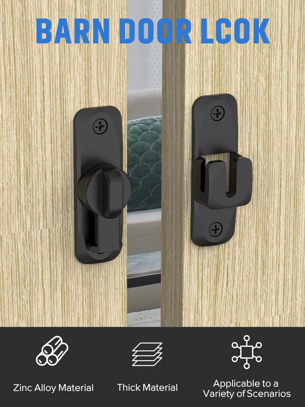 MeBantoo 90/180 Degree Flip Barn Door Lock, Protect Privacy - Security Sliding Door Latch, Small Gate Latches Hardware for Barn, Garden, Bathroom, Cabinet, Window (Black-1PC)