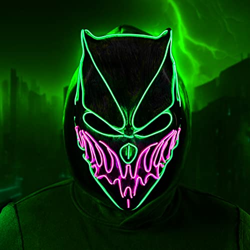 yalanle Halloween Mask LED Light Up Scary Mask Purge Mask with EL Wire 3 Flashing-Modes for Halloween Masquerade Party,Costume Cosplay,Gifts(Green & Pink)
