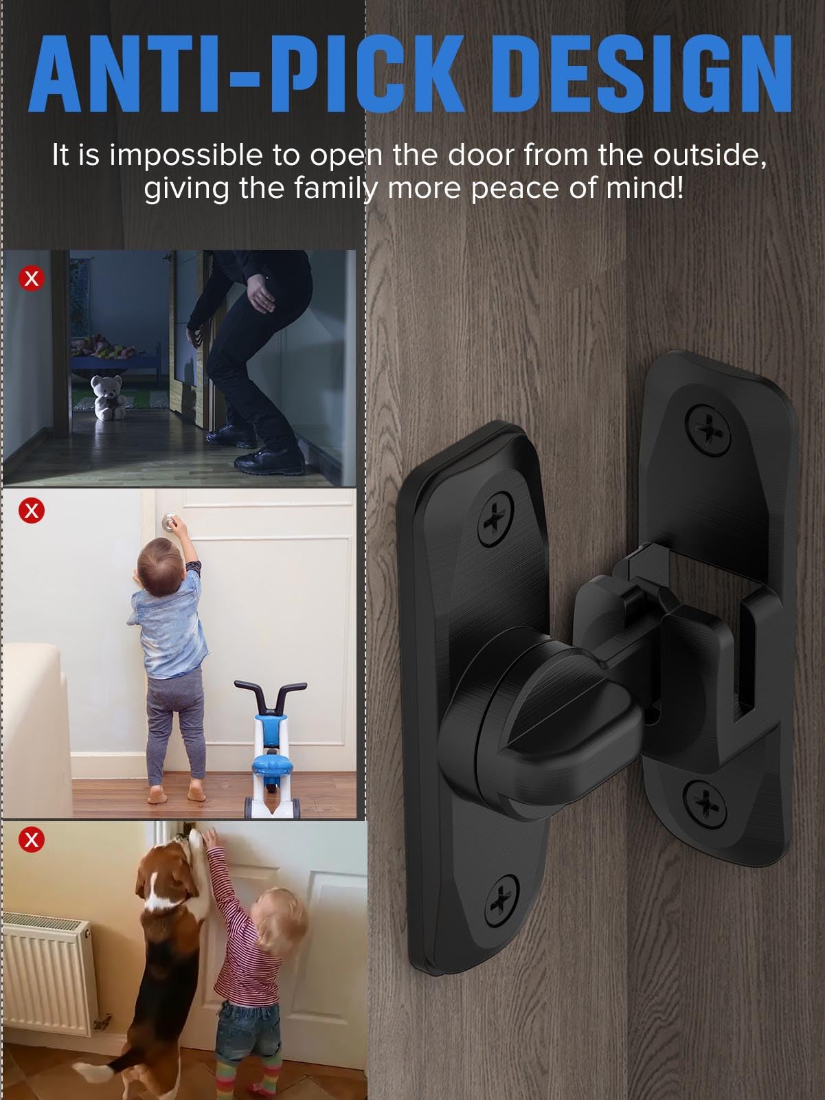 MeBantoo 90/180 Degree Flip Barn Door Lock, Protect Privacy - Security Sliding Door Latch, Small Gate Latches Hardware for Barn, Garden, Bathroom, Cabinet, Window (Black-1PC)