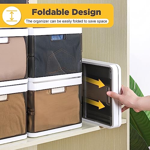 Homde Wardrobe Clothes Organizer for Jeans, 3 Pack Stackable Foldable Closet Drawer Organizer Storage Box Bin for Sweater, Bra, Underwear, T-shirts, Socks, with Cover and Handle, Plastic