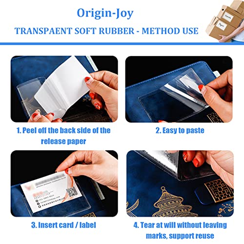 Origin-Joy 50 PCS Self-Adhesive Index Label Pockets, Clear Plastic Peel & Stick Card Holders with Top Open for Loading (2.5 x 1.5 inch)