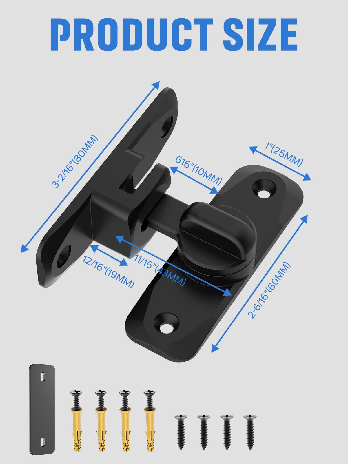MeBantoo 90/180 Degree Flip Barn Door Lock, Protect Privacy - Security Sliding Door Latch, Small Gate Latches Hardware for Barn, Garden, Bathroom, Cabinet, Window (Black-1PC)