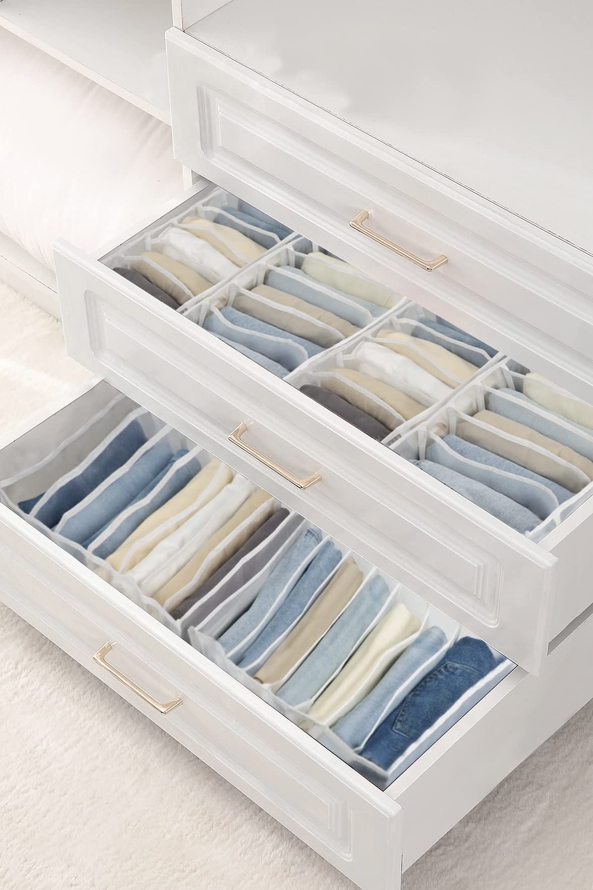 4PCS Wardrobe Clothes Organizer Extra Large 17.3-Inch Closet Organizer Drawer Organizers for Clothing Foldable Clothes Organizer Clothing Storage for Folded Clothes Jeans Sweaters Sheet T Shirts