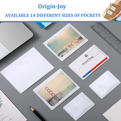 Origin-Joy 50 PCS Self-Adhesive Index Label Pockets, Clear Plastic Peel & Stick Card Holders with Top Open for Loading (2.5 x 1.5 inch)