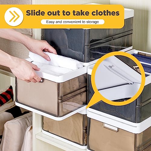 Homde Wardrobe Clothes Organizer for Jeans, 3 Pack Stackable Foldable Closet Drawer Organizer Storage Box Bin for Sweater, Bra, Underwear, T-shirts, Socks, with Cover and Handle, Plastic