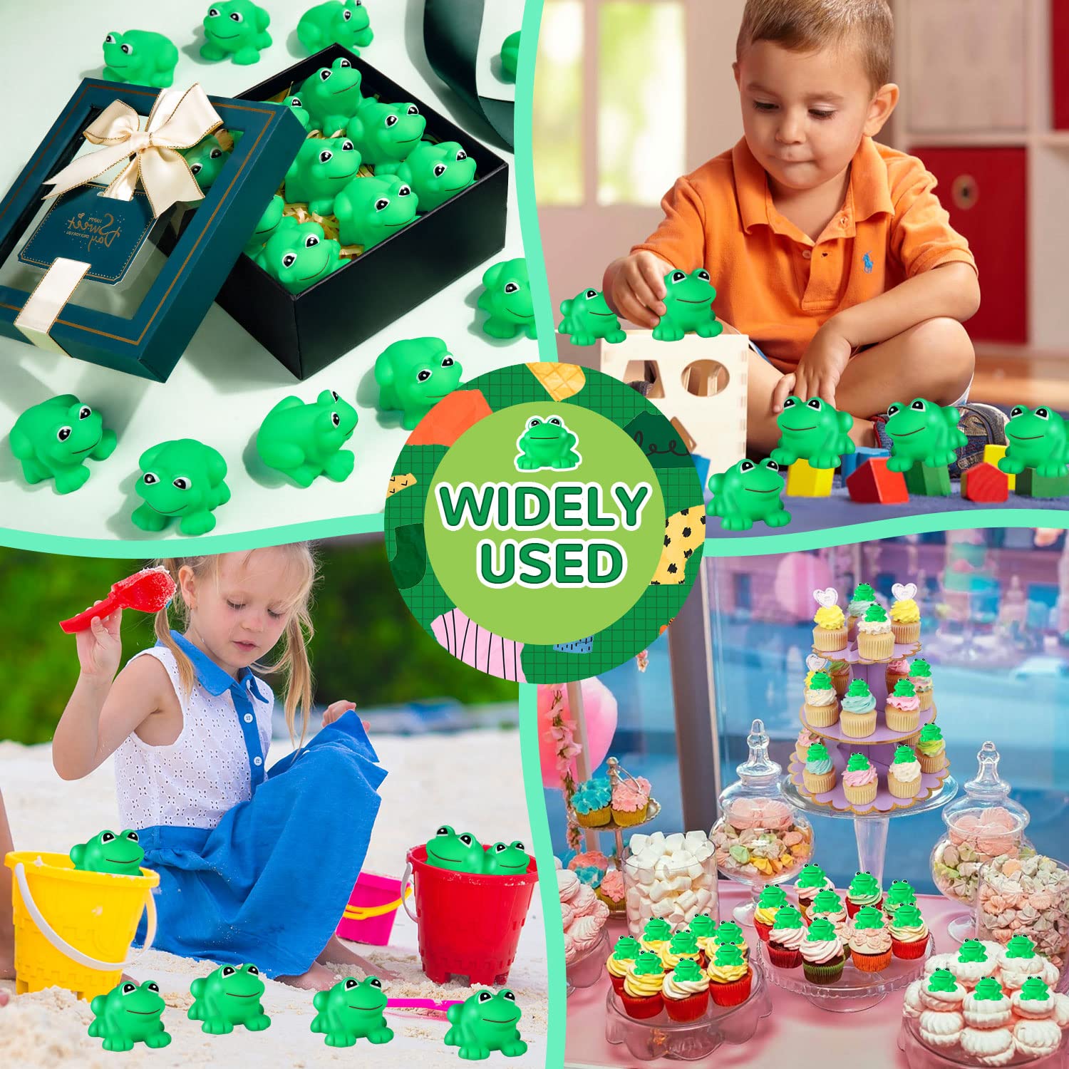 36 pcs Rubber Frogs for Kids, Cute Floating Squeaky Frog Bath Toy Mini Plastic Frogs for Cake Decoration Classroom Carnival Prizes Baby Shower Birthday Party Decoration