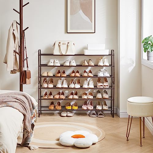 YMYNY Freestanding Shoe Racks, 3 Tiers Stackable & Adjustable Shoe Storage Shelf, Extra Large Capacity Shoe Organizer Stand for 20-24 Pairs, for Entryway, Closet, Bedroom, Brown, 42.9" L, UHXJ302BR
