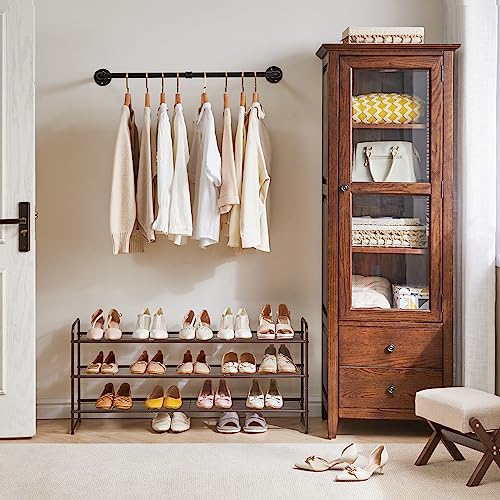 YMYNY Freestanding Shoe Racks, 3 Tiers Stackable & Adjustable Shoe Storage Shelf, Extra Large Capacity Shoe Organizer Stand for 20-24 Pairs, for Entryway, Closet, Bedroom, Brown, 42.9" L, UHXJ302BR