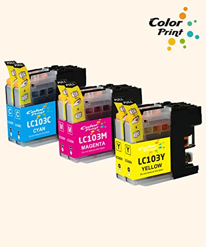 ColorPrint (6-Pack, 2C, 2M, 2Y) Compatible LC-103XL Ink Cartridge Replacement for Brother LC103 LC103XL LC101 Used for MFC-J870DW MFC-J470DW MFC-J450DW MFC J4310DW J4410DW J6920DW J475DW Printer