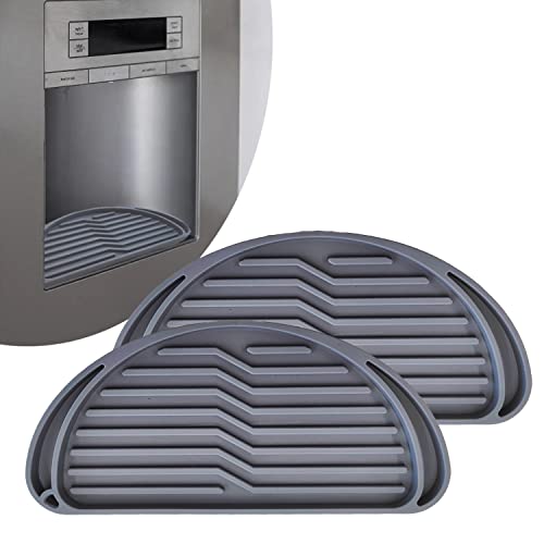 2 Pcs Refrigerator Drip Catcher Tray, Reusable Silicone Refrigerator Water Dispenser Pan, Fridge Spills Water Pad Catch Basin for Drainage (Semi-Circular, Grey)