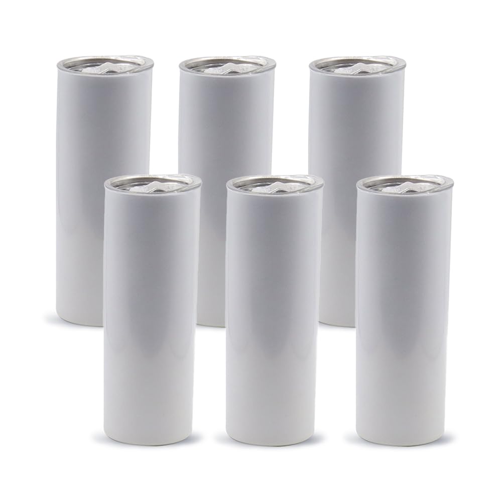 Kupresso 20oz Holographic Sublimation Tumblers, 6-Pack, Double Wall Insulated Stainless Steel, Leak Proof Lid & Straw Included, Ideal for Custom DIY Gifts, White