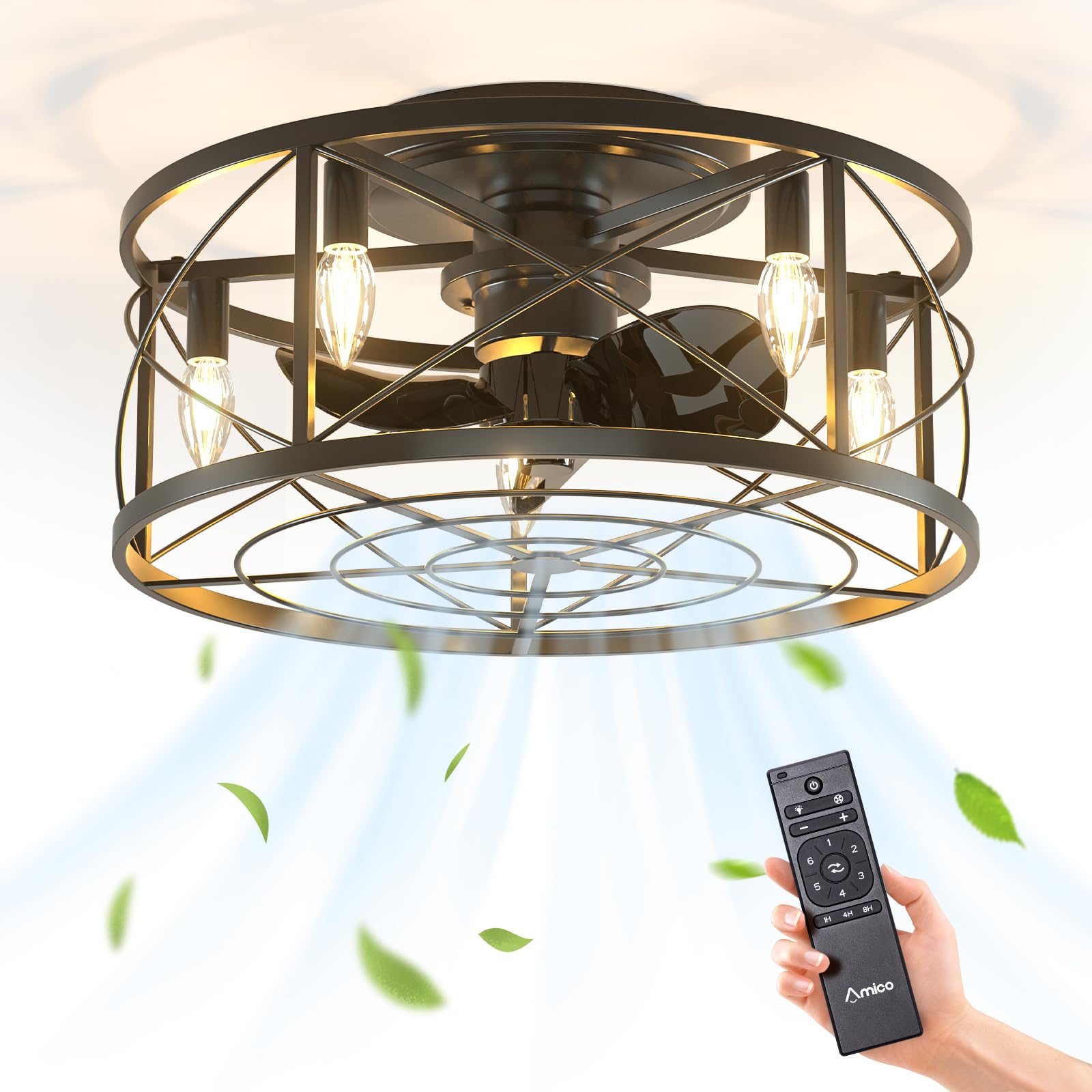 Amico 20 in caged ceiling fans with lights bladeless