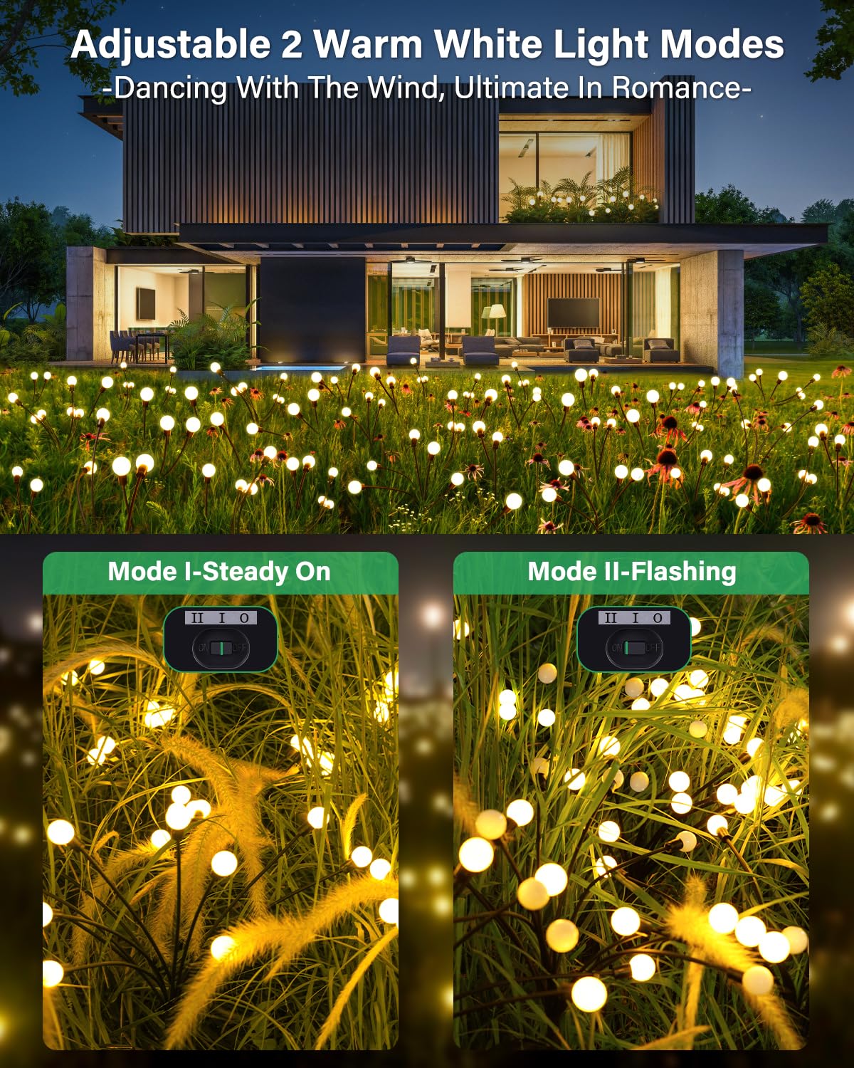 4 Pack 48 Big LEDs Solar Garden Lights-Firefly Lights Solar Outdoor Waterproof-2 Lighting Mode Solar Swaying Pathway Lights, Sway By Wind-Warm White Outdoor Solar Lights For Yard Patio Landscape Lawn