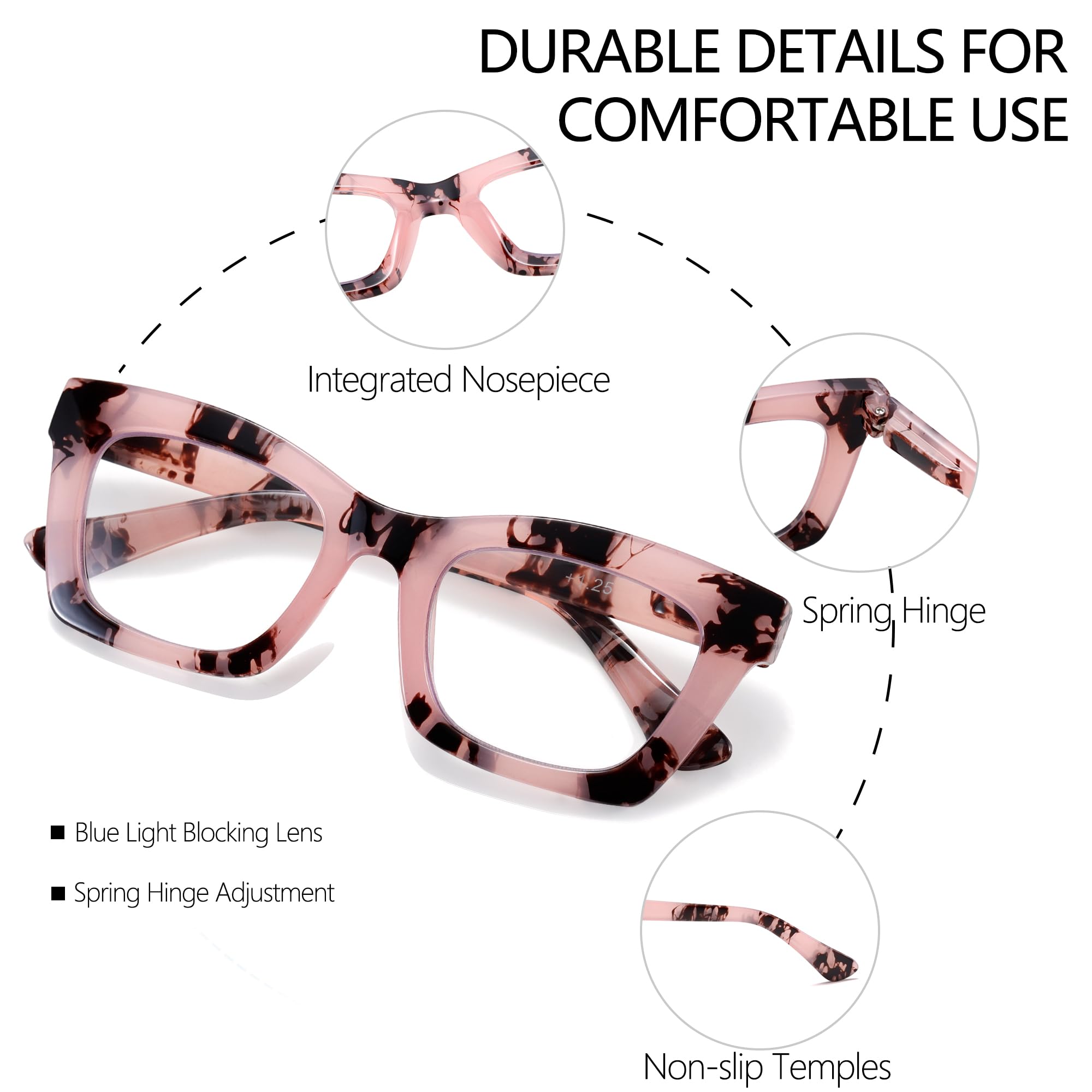 FSRTEP Oprah Style Readers for Women - 3 Pack Stylis Style Reading Glasses with Blue Light Blocking and Spring Hinge +1.75