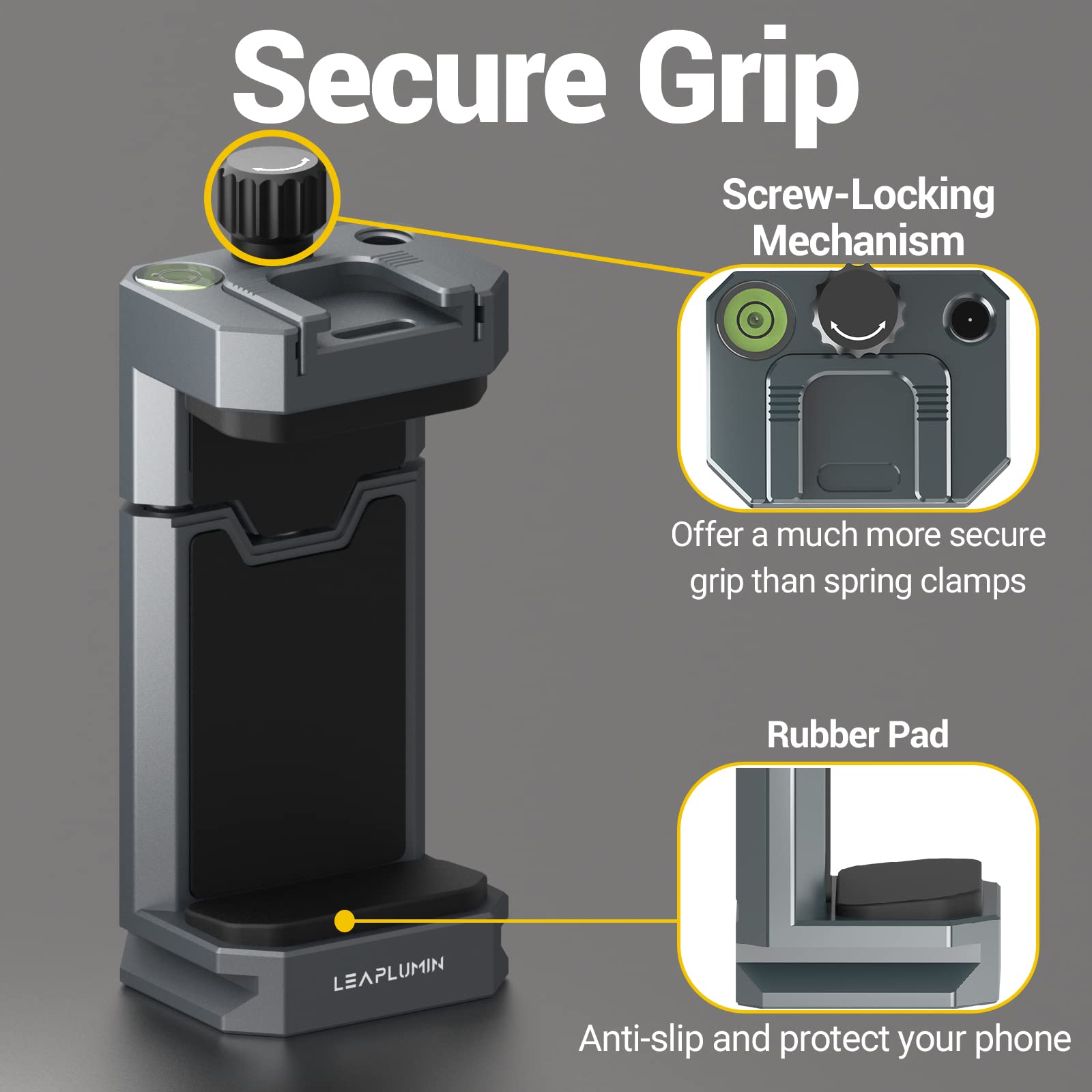 Leaplumin Aluminum Phone Mount for Tripod, Adjustable Phone Tripod Mount with Cold Shoe & Arca Swiss Quick Release Plate,Universal Adjustable Clamp Suitable for iPhone 14 pro/13 Pro/12/11/Samsung