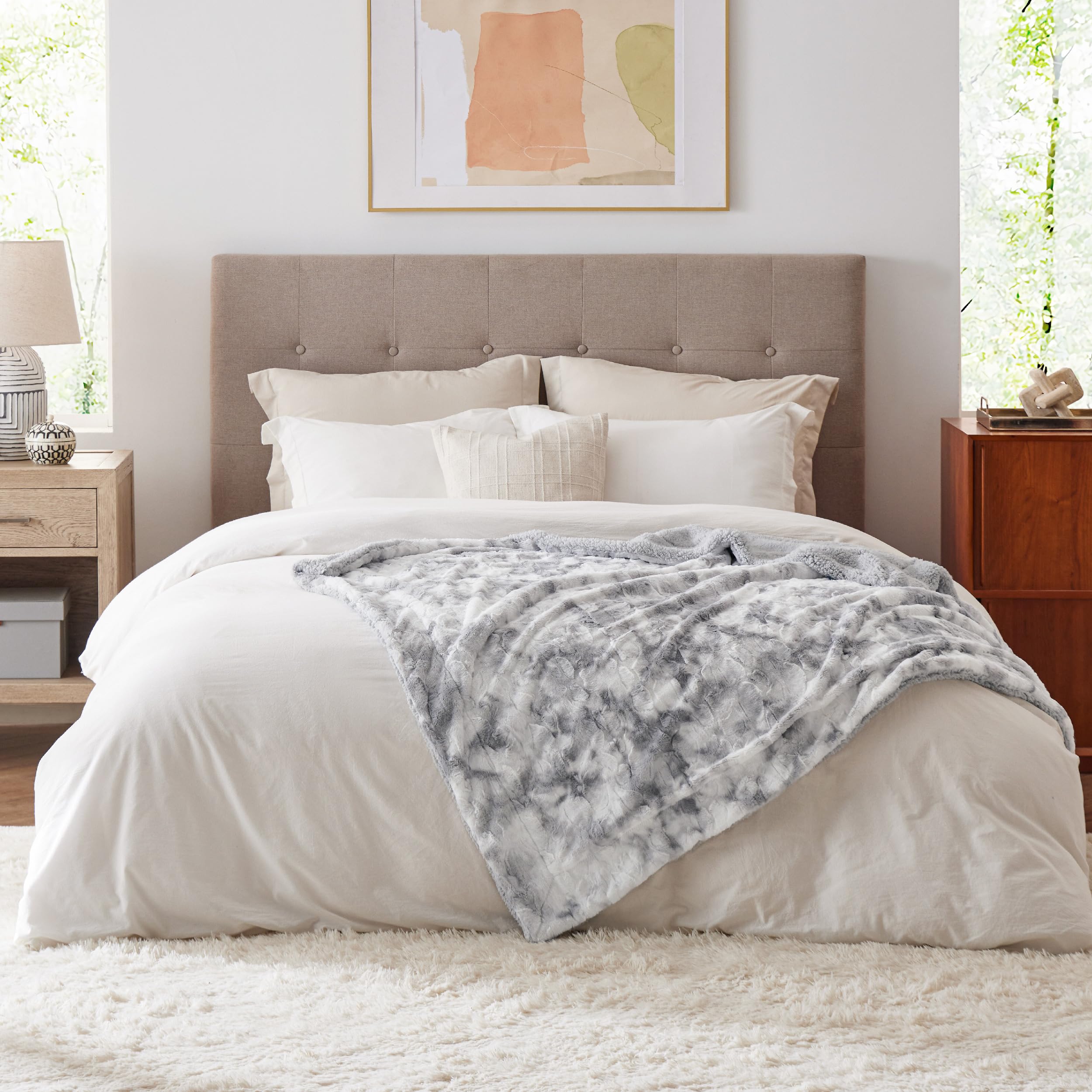 Bedsure Sherpa Blanket - Soft, Fuzzy & Fluffy Faux Fur - Warm, Cozy Throw Blanket for Couch, Sofa and Bed, Tie Dye Design, Light Grey, 50x60 Inches