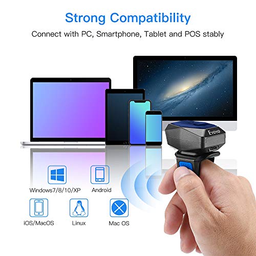 Upgraded Eyoyo 2D Ring Barcode Scanner Bluetooth, USB Wired & 2.4G Wireless & Bluetooth Mini Wearable Bar code Scanner, 1D 2D QR Image Barcode Reader PDF417 Data Matrix for iPhone, Andriod, Tablet, PC