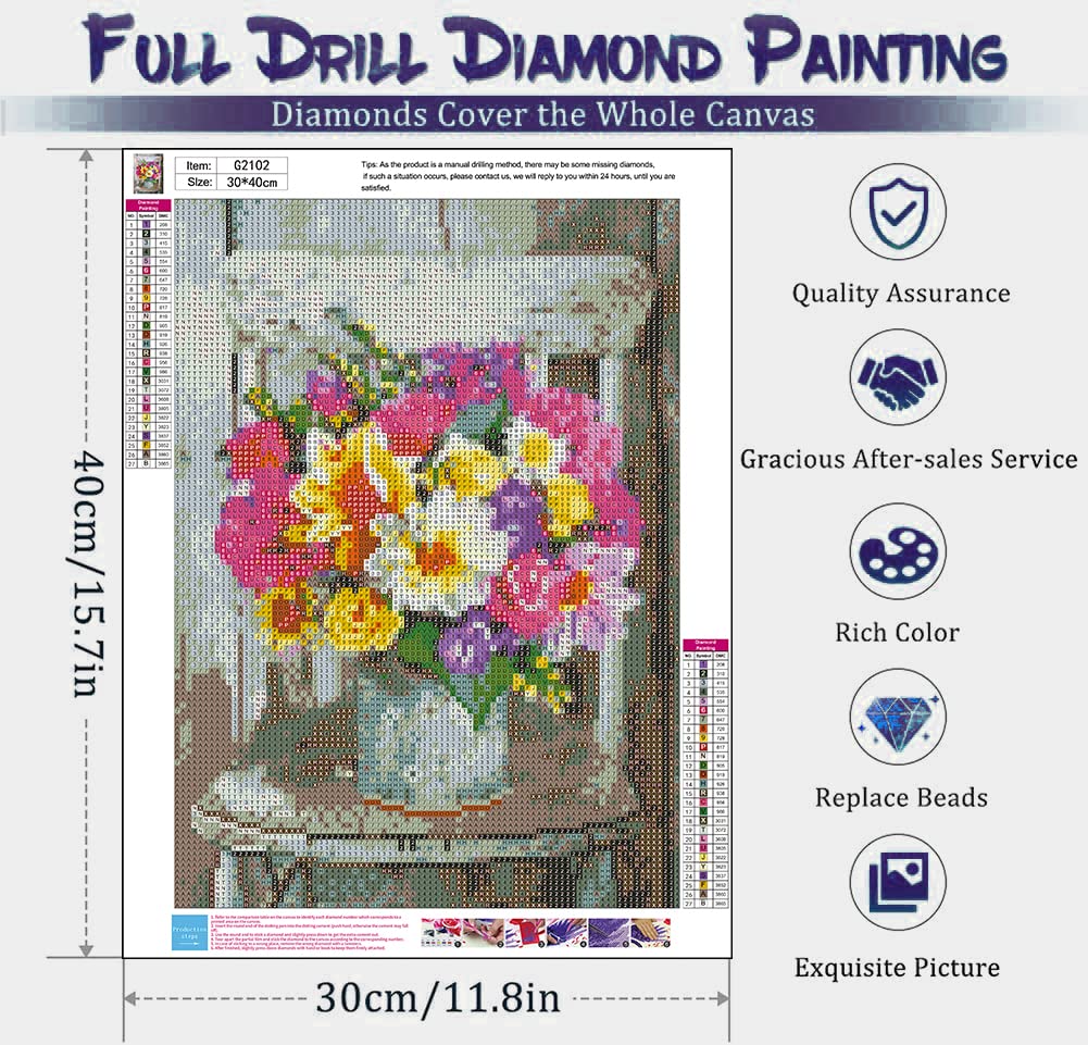 VeGuude Diamond Painting Kits for Adults, 4 Pack Flowers 5D Diamond Art Kits, Full Drill DIY Crafts for Adults Home Wall Decor Gift Diamond Dots [11.8x15.7inch]