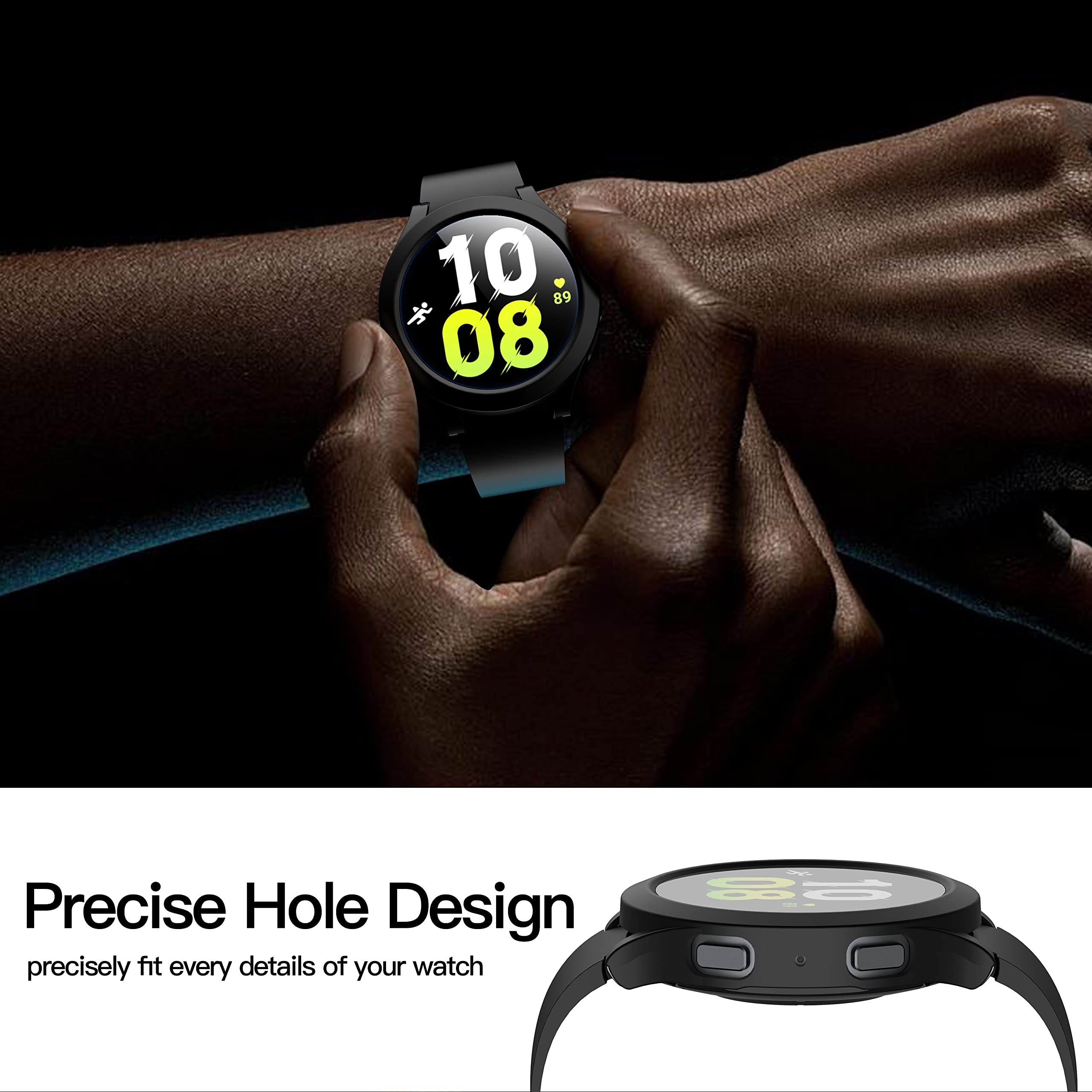 Misxi 2-Pack Hard PC Case with Screen Protector for Samsung Galaxy Watch 5 Galaxy Watch 4 44mm, Ultra-Thin Scratch Resistant Cover with Tempered Glass, Black