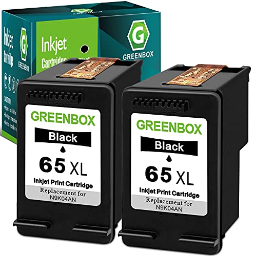 GREENBOX Remanufactured 65XL Black Ink Replacement for HP 65 65XL Ink Cartridges for HP Envy 5055 5052 5010 5012 DeskJet 3755 2652 3720 3752 2622 2624 2655 3722 2600 3700 2630 (2 Black, High-Yield)