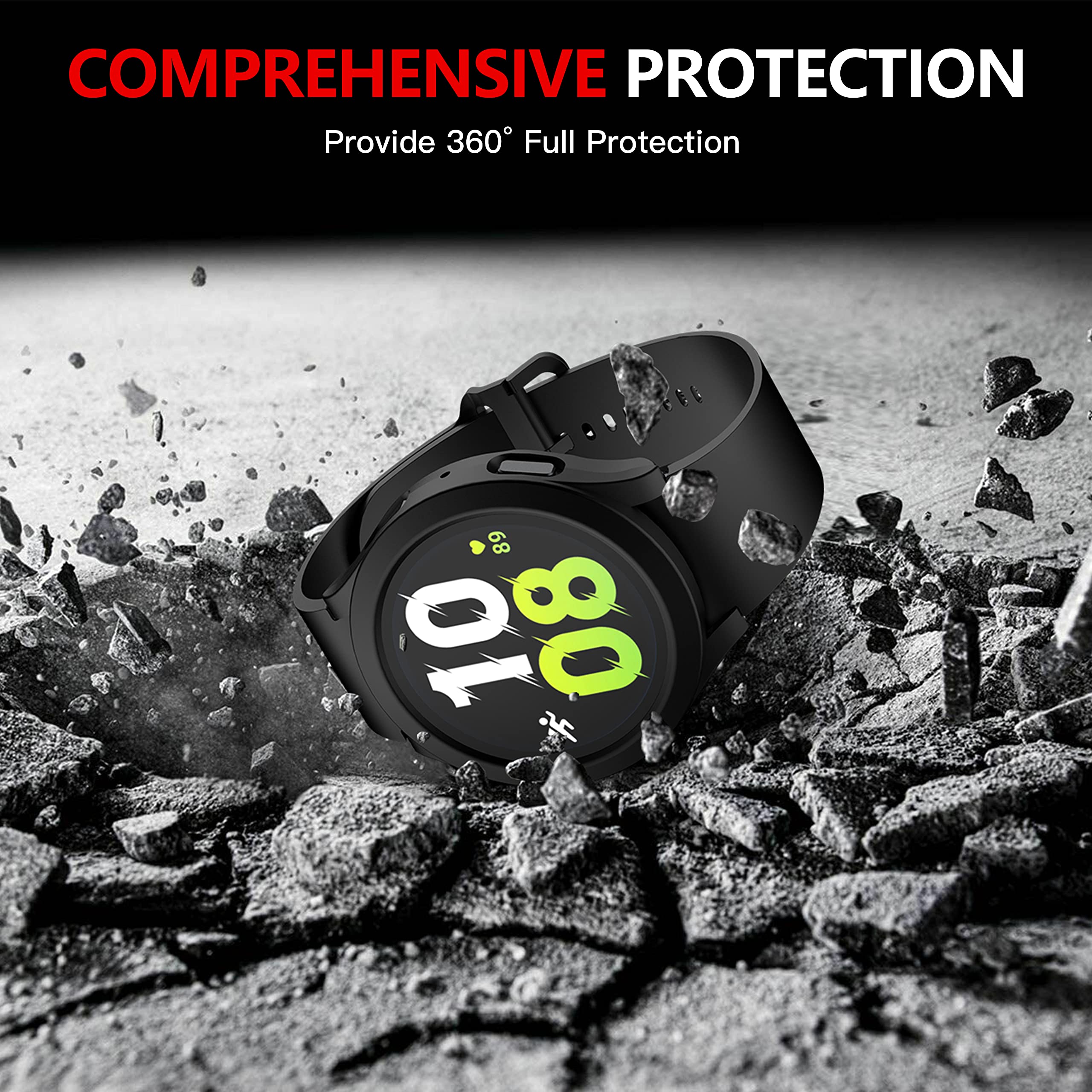 Misxi 2-Pack Hard PC Case with Screen Protector for Samsung Galaxy Watch 5 Galaxy Watch 4 44mm, Ultra-Thin Scratch Resistant Cover with Tempered Glass, Black