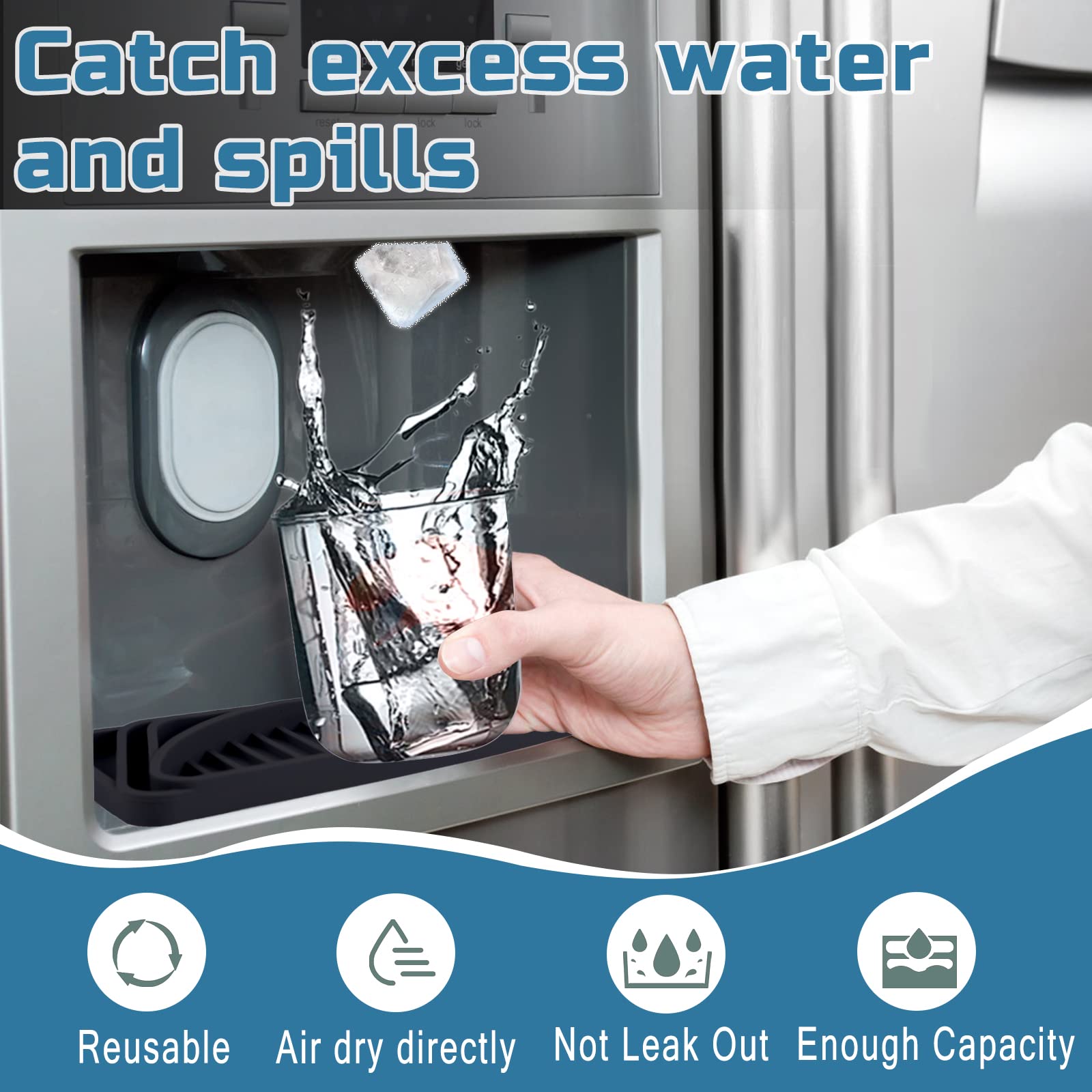 ZHOUYIYI Refrigerator Drip Catcher Tray, Non-slip Cuttable fridge water Dispenser Drip Tray,Fridge Spills Silicone Water Pad Catch Basin for Ge,Whirlpool,Samsung Refrigerator Water& Ice Dispenser
