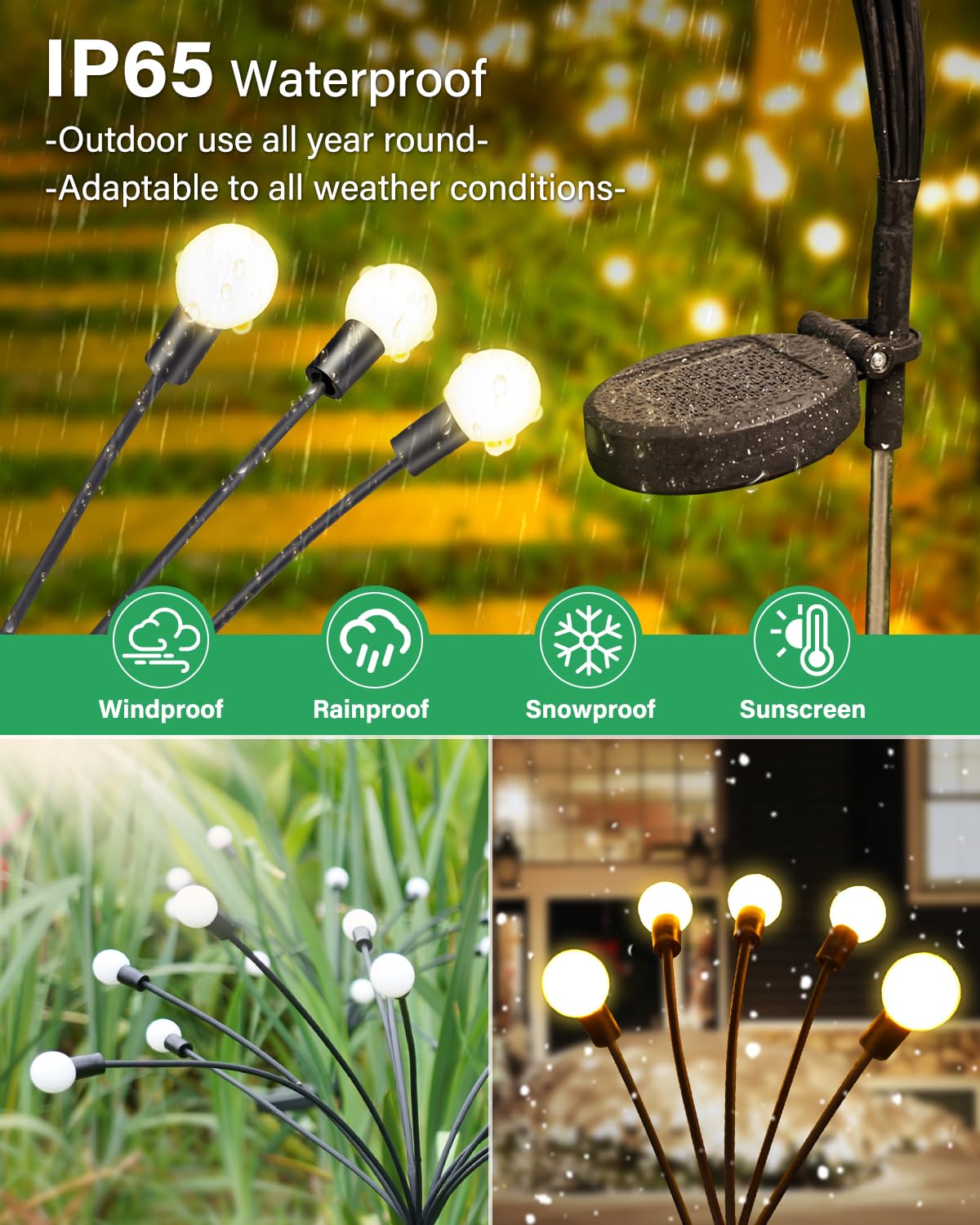 4 Pack 48 Big LEDs Solar Garden Lights-Firefly Lights Solar Outdoor Waterproof-2 Lighting Mode Solar Swaying Pathway Lights, Sway By Wind-Warm White Outdoor Solar Lights For Yard Patio Landscape Lawn