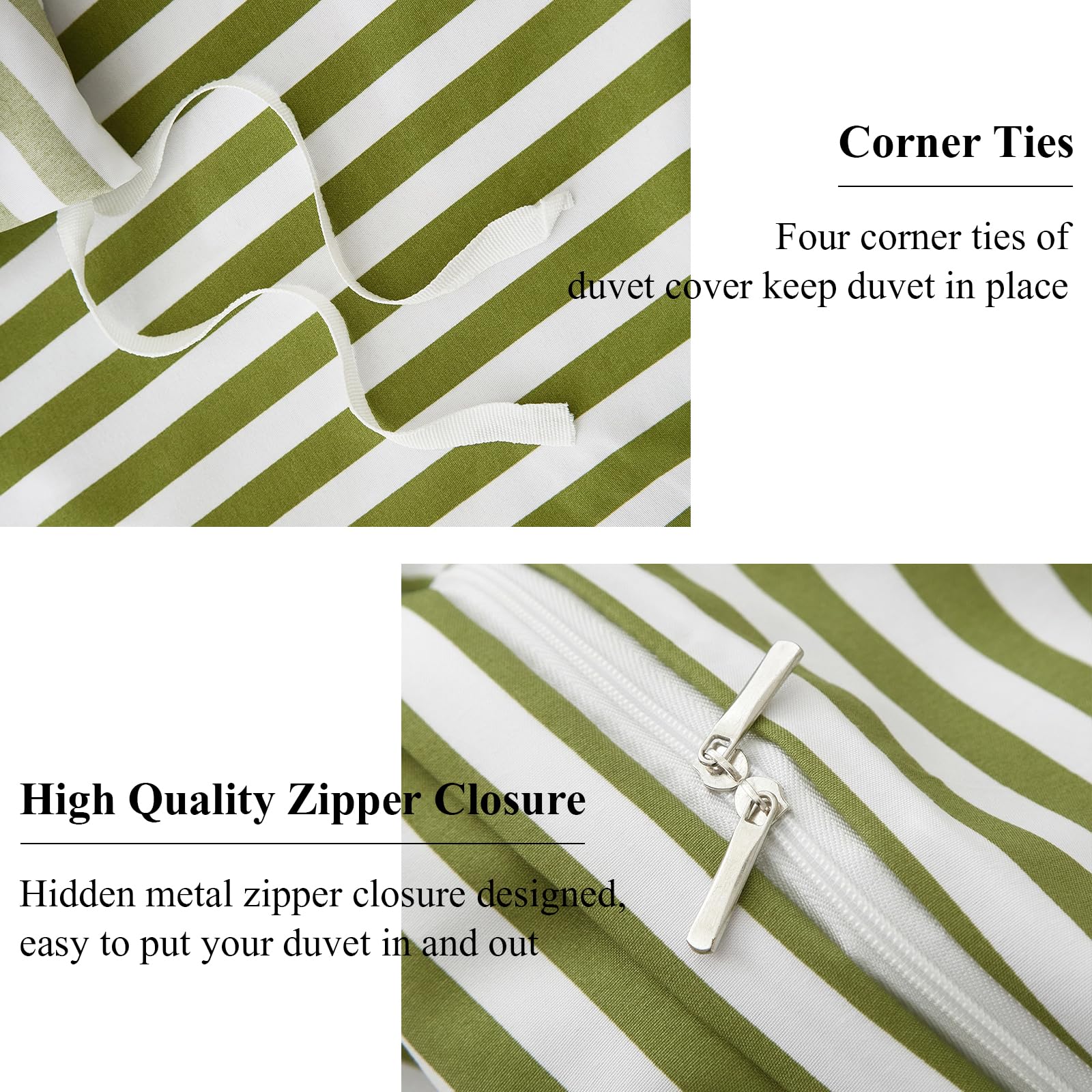 EAVD Duvet Cover Twin Green Striped Duvet Cover Soft Microfiber Green and White Striped Bedding Set with 2 Pillowcases Reversible Geometric Striped Comforter Cover with Zipper Closure