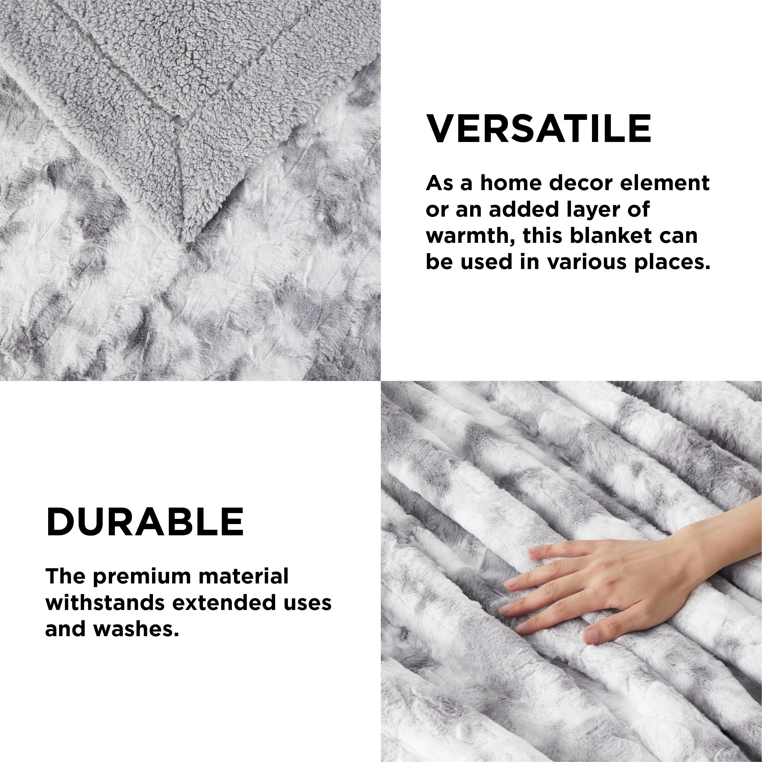Bedsure Sherpa Blanket - Soft, Fuzzy & Fluffy Faux Fur - Warm, Cozy Throw Blanket for Couch, Sofa and Bed, Tie Dye Design, Light Grey, 50x60 Inches