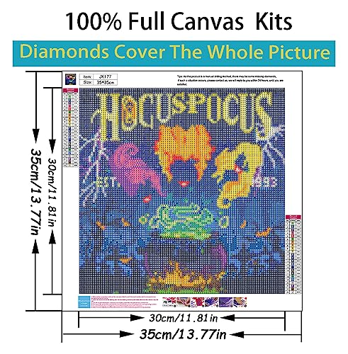 Halloween 5D Diamond Painting Kits for Adults Beginners, Round Full Drill Hocus Pocus Diamond Art Kit, DIY Witch Paint by Diamonds Dot Gem Art Kits,Home Wall Decor 13.7 X13.7inch