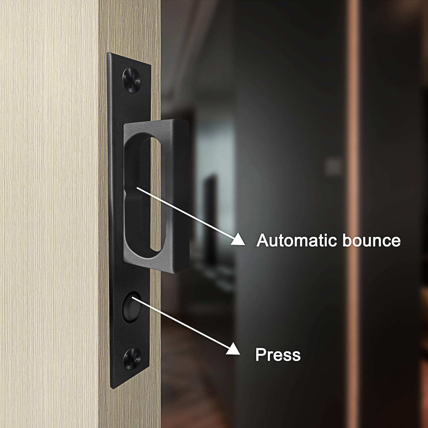 LWZH Brushed Nickel Pocket Door Edge Pull with Push Automatic Bounce Switch,Sliding Door Pull Hardware, Flush Hidden Handle(Black)