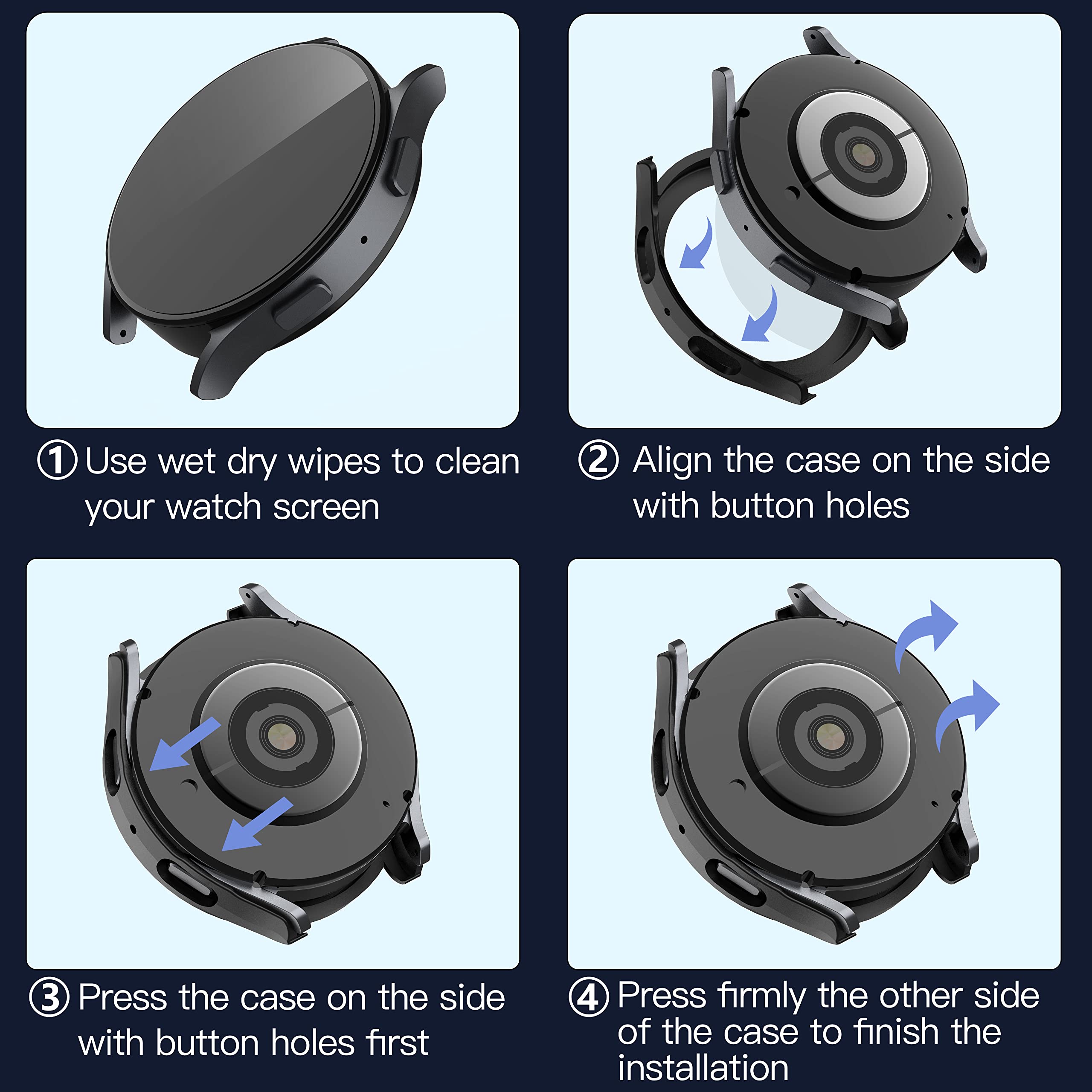 Misxi 2-Pack Hard PC Case with Screen Protector for Samsung Galaxy Watch 5 Galaxy Watch 4 44mm, Ultra-Thin Scratch Resistant Cover with Tempered Glass, Black