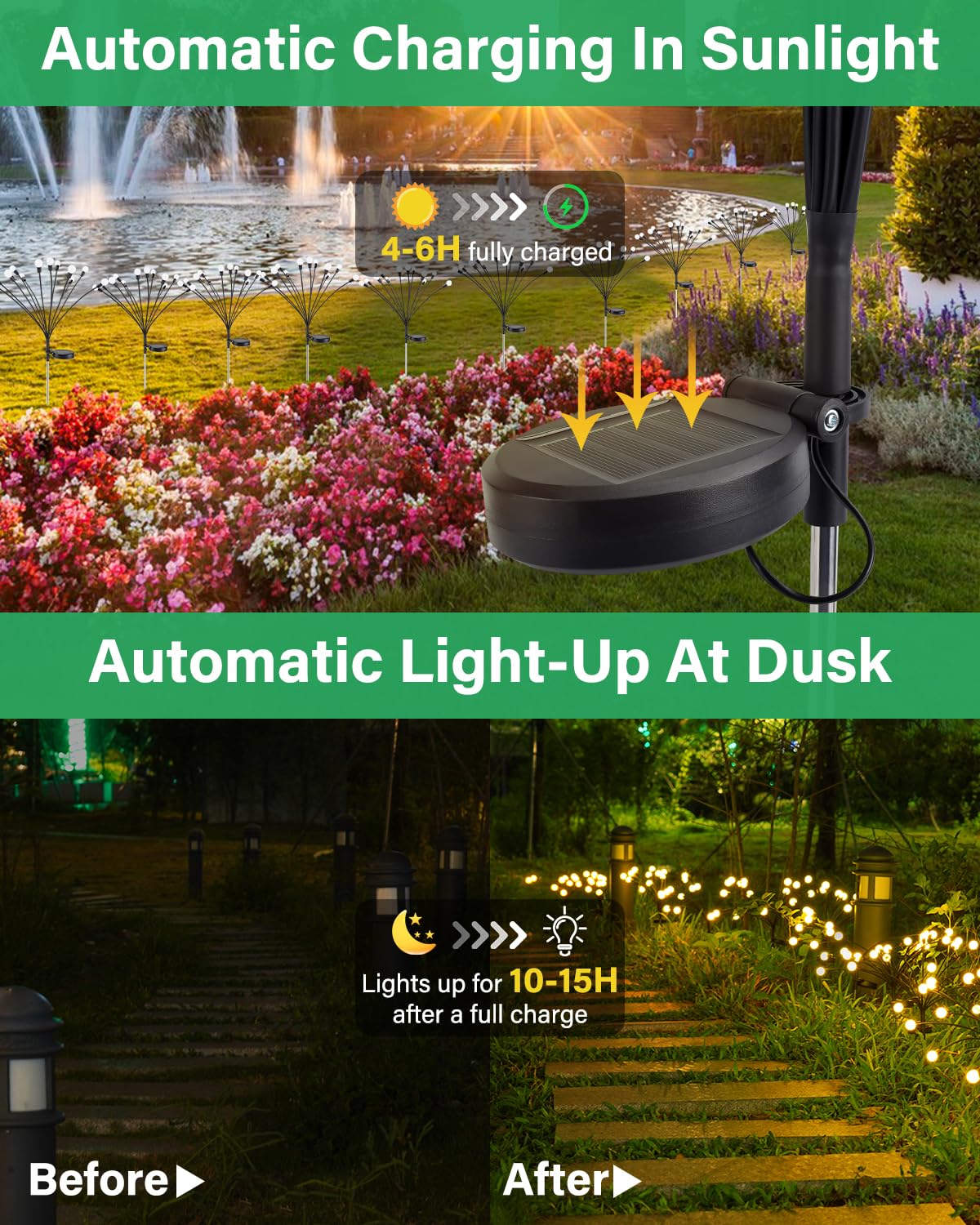 4 Pack 48 Big LEDs Solar Garden Lights-Firefly Lights Solar Outdoor Waterproof-2 Lighting Mode Solar Swaying Pathway Lights, Sway By Wind-Warm White Outdoor Solar Lights For Yard Patio Landscape Lawn