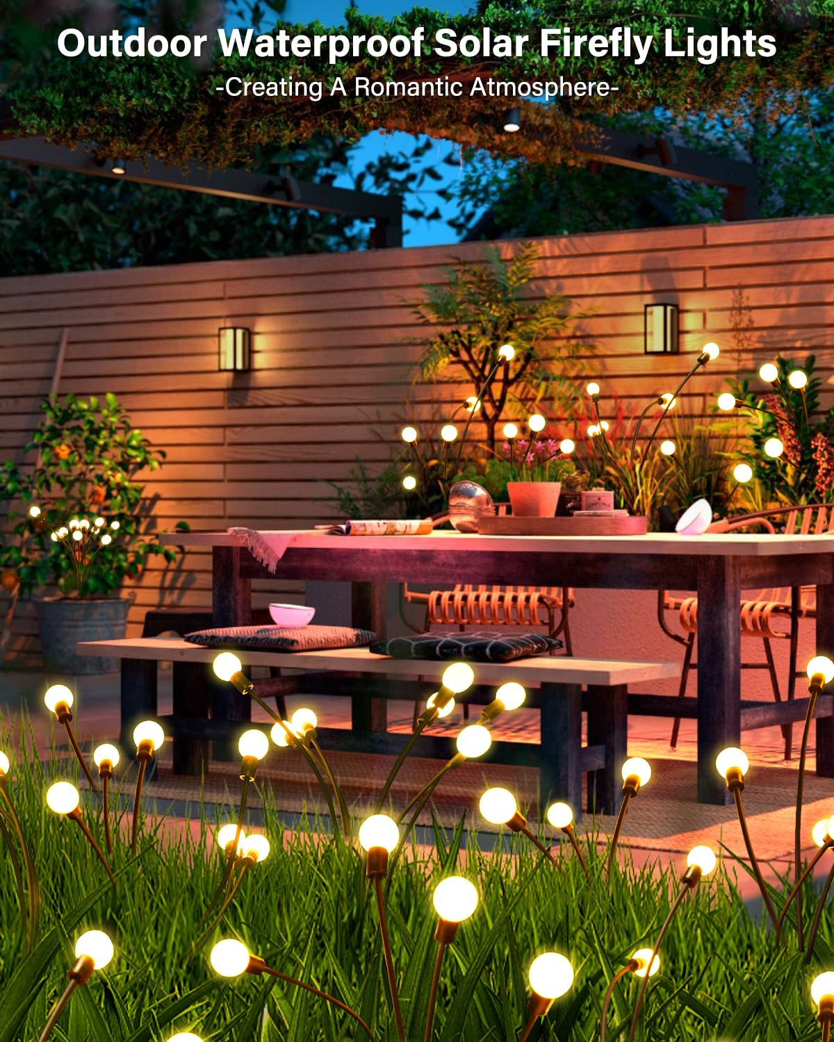 4 Pack 48 Big LEDs Solar Garden Lights-Firefly Lights Solar Outdoor Waterproof-2 Lighting Mode Solar Swaying Pathway Lights, Sway By Wind-Warm White Outdoor Solar Lights For Yard Patio Landscape Lawn