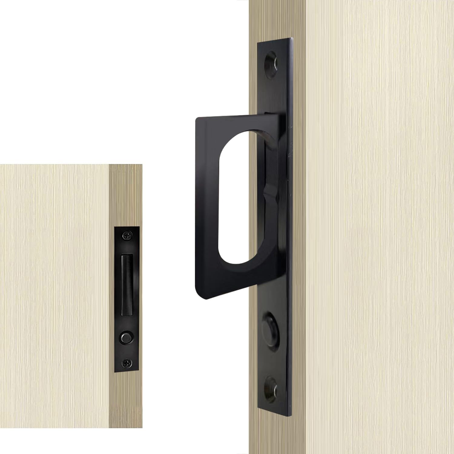 LWZH Brushed Nickel Pocket Door Edge Pull with Push Automatic Bounce Switch,Sliding Door Pull Hardware, Flush Hidden Handle(Black)
