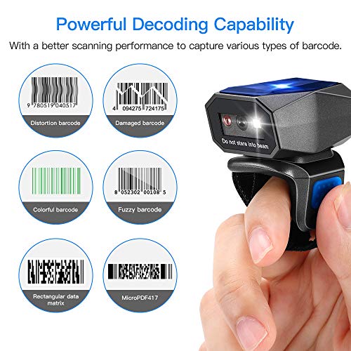 Upgraded Eyoyo 2D Ring Barcode Scanner Bluetooth, USB Wired & 2.4G Wireless & Bluetooth Mini Wearable Bar code Scanner, 1D 2D QR Image Barcode Reader PDF417 Data Matrix for iPhone, Andriod, Tablet, PC