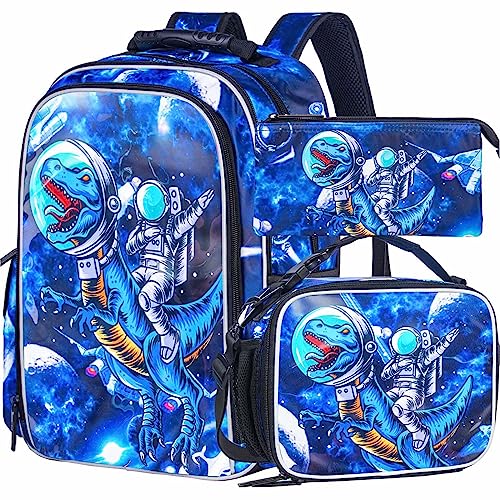 UFNDC 3PCS Dinosaur Backpack for Boys, 3D Kids Preschool Bookbag with Lunch Box, 16âWater Resistant School Bag for Elementary Toddler