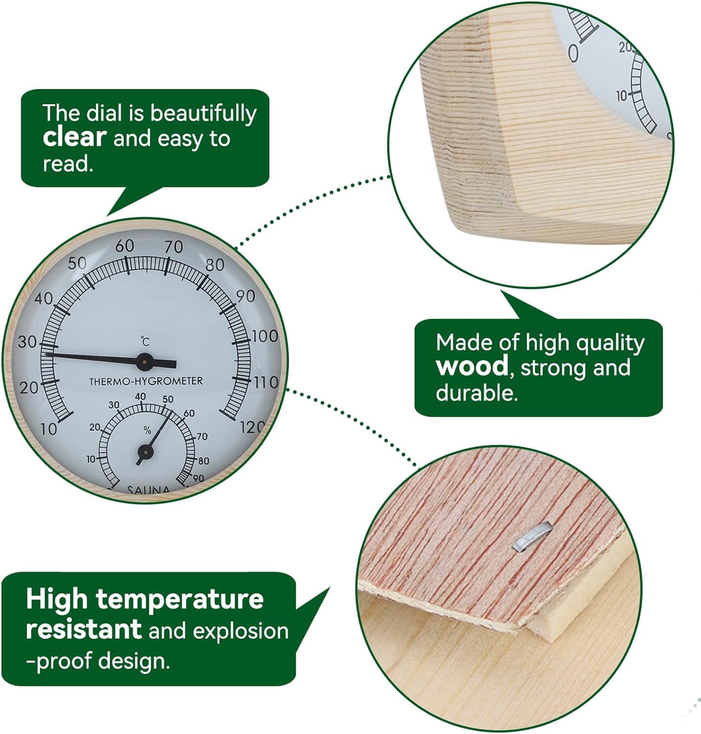 Sauna Thermometer, 2-in-1 Wood Digital Sauna Room Thermometer Hygrometer Sauna Temperature Thermometer Sauna Room Thermometer and Hygrometer Sauna Accessories