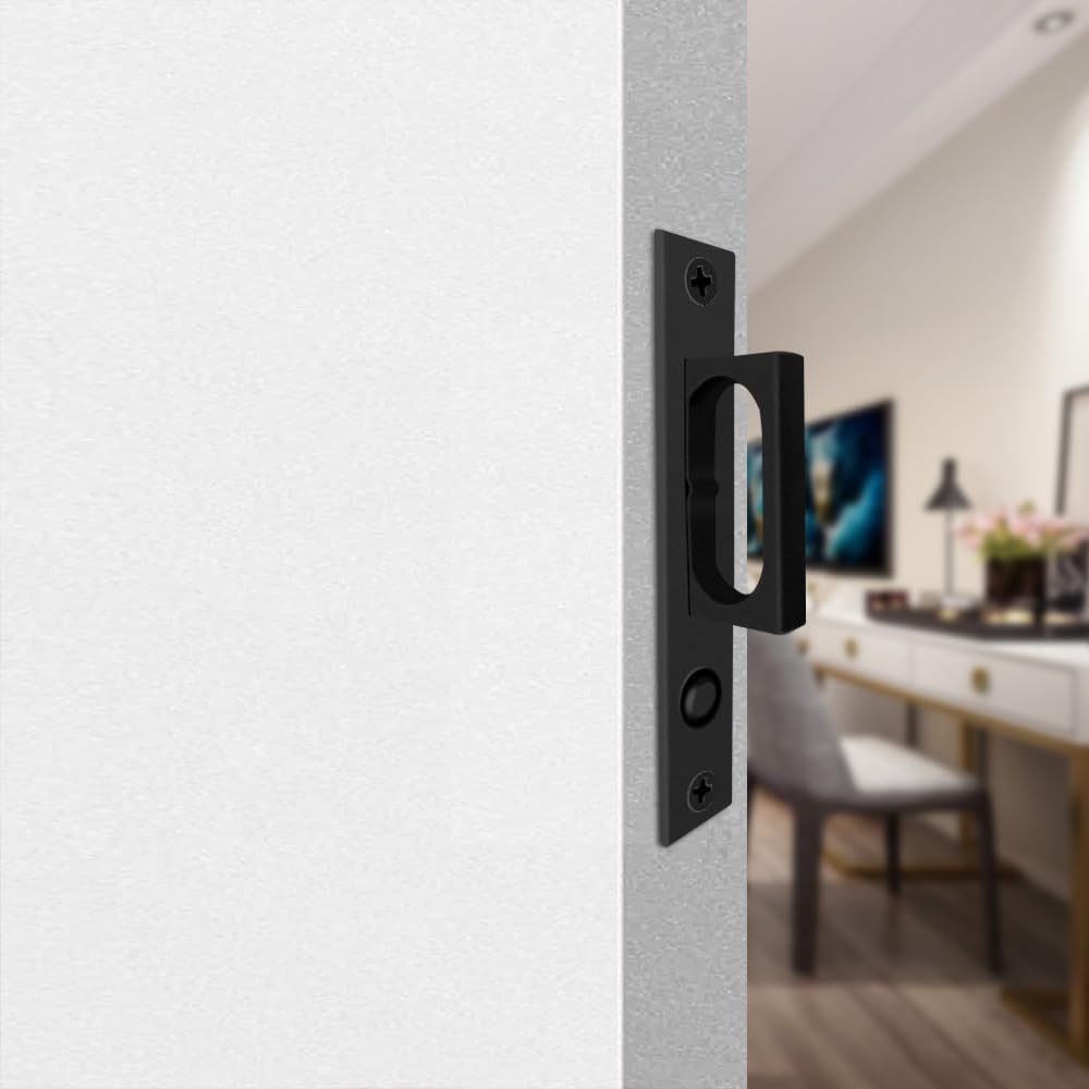 LWZH Brushed Nickel Pocket Door Edge Pull with Push Automatic Bounce Switch,Sliding Door Pull Hardware, Flush Hidden Handle(Black)