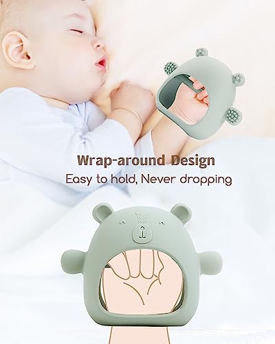 Teething Toys for Babies 3-6 Months, AEOLZ Anti-drop Silicone Bear Baby Mitten Teether Toy for Teething Relief, Infants Sucking Needs Chew Toy, BPA Free
