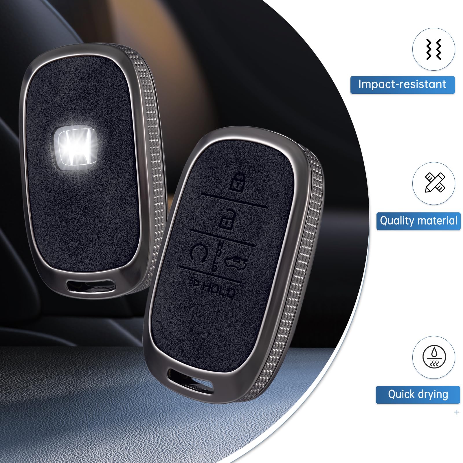 YO&YOYE Compatible with Honda Key Fob Cover with Keychain Leather Key Case Protector for 2022 Honda Accord Civic CRV Pilot Odyssey 11th Gen Smart Key Case Holder (Black)