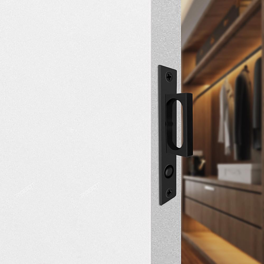 LWZH Brushed Nickel Pocket Door Edge Pull with Push Automatic Bounce Switch,Sliding Door Pull Hardware, Flush Hidden Handle(Black)
