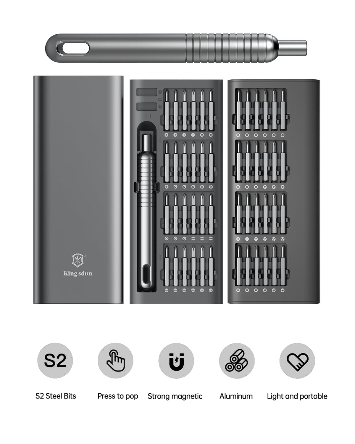Kingsdun 51 in 1 Precision Screwdriver Set, Portable Screwdriver Set with 48 Magnetic Bits Torx Hex Screwdriver for iPhone, Laptop, PC, Watch, Glasses