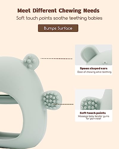 Teething Toys for Babies 3-6 Months, AEOLZ Anti-drop Silicone Bear Baby Mitten Teether Toy for Teething Relief, Infants Sucking Needs Chew Toy, BPA Free