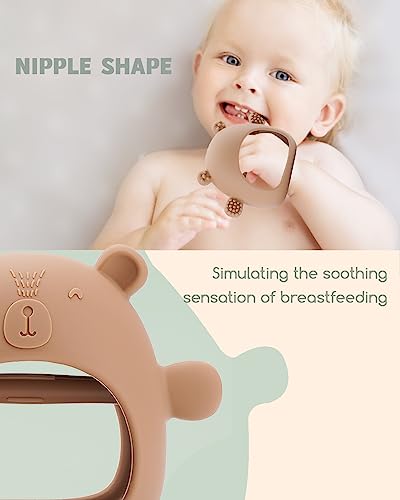 Teething Toys for Babies 3-6 Months, AEOLZ Anti-drop Silicone Bear Baby Mitten Teether Toy for Teething Relief, Infants Sucking Needs Chew Toy, BPA Free